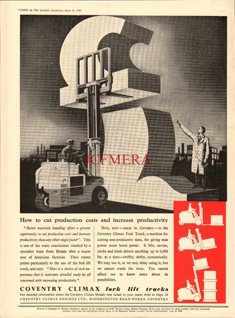 COVENTRY CLIMAX FORK Lift Trucks ADVERT Original Vintage 1950 Print Ad ...