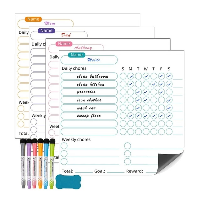 DRY ERASE CHORE Chart for Kids 4 Pcs dry erase Behavior Charts and 6 £ ...