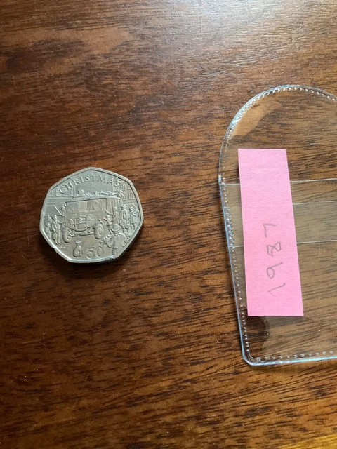 1987 ISLE OF Man Christmas 50p coin. Beautiful & cute old style bus ...