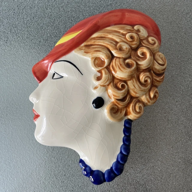 RARE VINTAGE MOORLAND Staffordshire Glazed Ceramic Ladies Head Wall ...