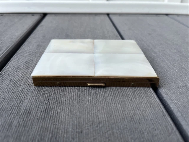 VINTAGE MOTHER OF Pearl Cigarette Case Compact MCM Brass/gold Embossed ...