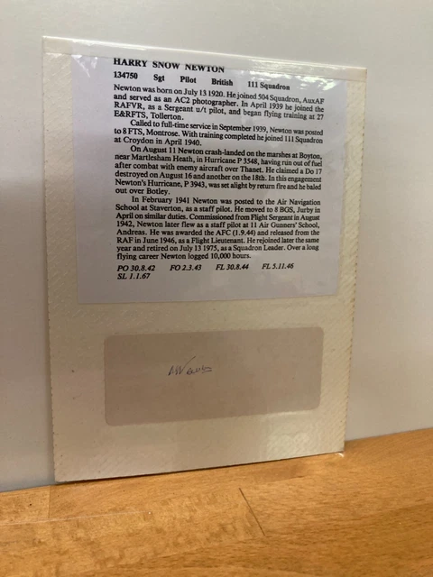 WW2 BIOGRAPHY AND signature on card Battle of Britain Pilot Harry Snow ...