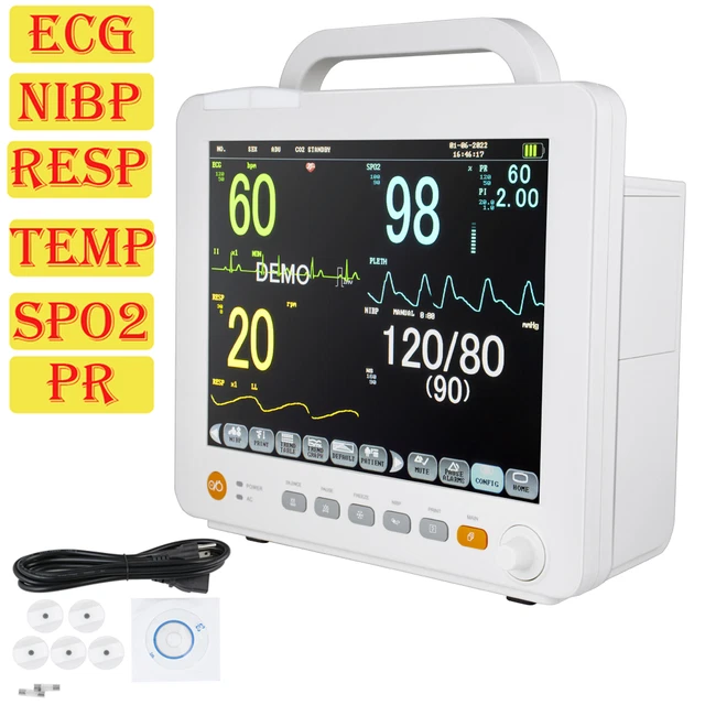 12'' TOUCH MODULAR Vital Patient Monitor ECG NIBP RESP TEMP SPO2 PR Kit ...