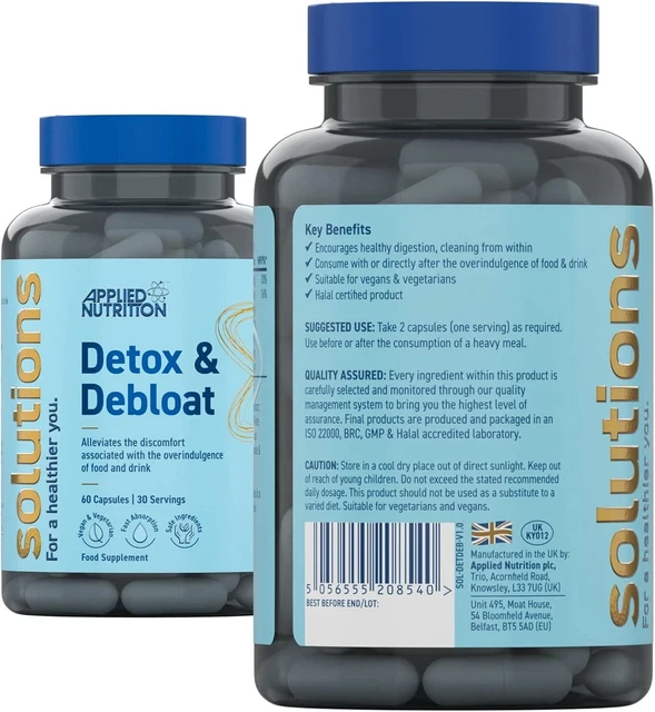 PACK OF 3 Applied Nutrition Solutions Detox & Debloat Capsules 60 Caps ...