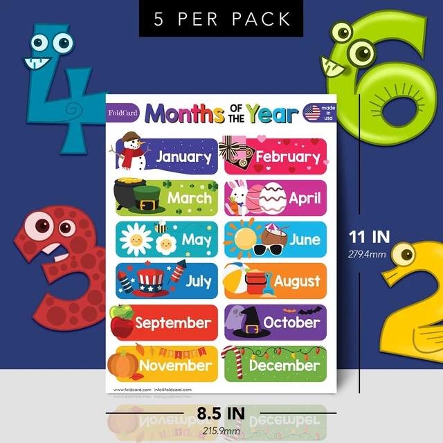 MONTHS OF THE Year Educational Poster Learning Chart Classroom, 8.5 x ...