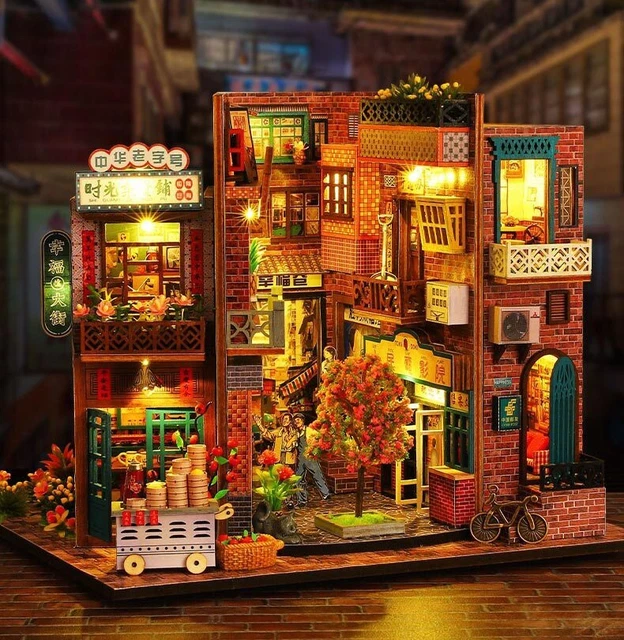 DIY MINI WOODEN Toy Miniature Dollhouse Kits Model Building Small House ...