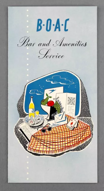 BOAC PASSENGER AMENITIES Bar Service Vintage Airline Menu B.o.a.c. 1952 ...