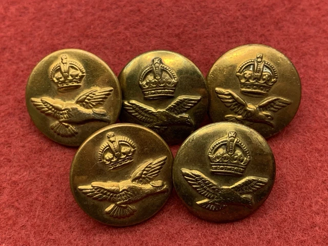 LOT OF FIVE WW2 Original British (RAF) ROYAL AIR FORCE Brass Button ...