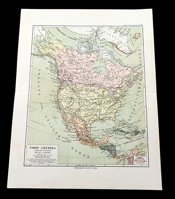 NORTH AMERICA MAP United States Canada Mexico Greenland GERMAN Antique ...