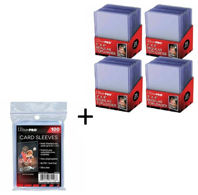 100 ORIGINAL ULTRA Pro Toploader 3" x 4" Pack + 100 Soft Sleeves Karten ...