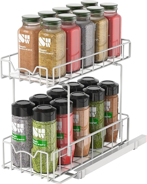 SIMPLE HOUSEWARE 2-TIER Spice Rack Slide Out Wire Basket Drawer ...