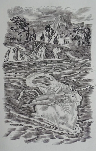 ALBERT DECARIS GRAVURE originale burin c1950 Scène mythologie Pasiphaé ...
