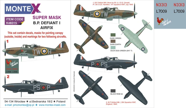 MONTEX 1/48 DEFIANT Mk.I Paint Mask No.1 for Airfix kit EUR 14,47 ...