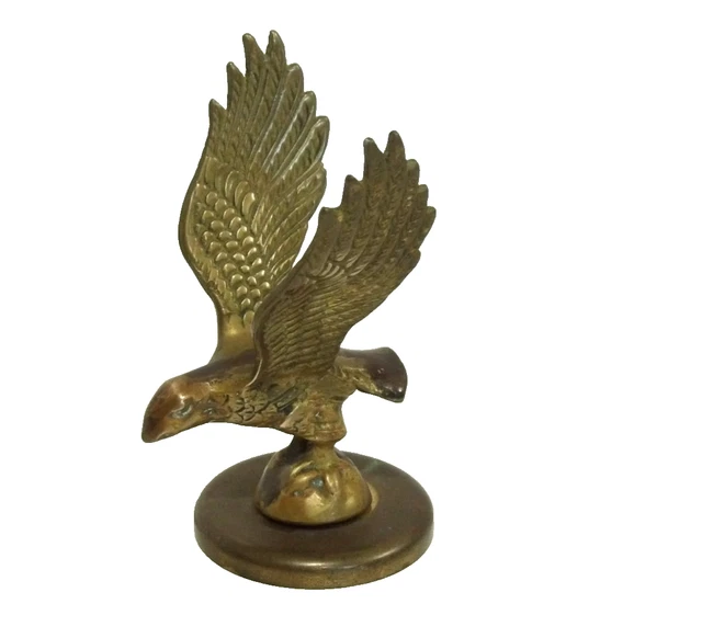 VINTAGE SMALL BRASS Eagle Paper Weight 4 1/2” Tall x 3 " Wingspan with ...