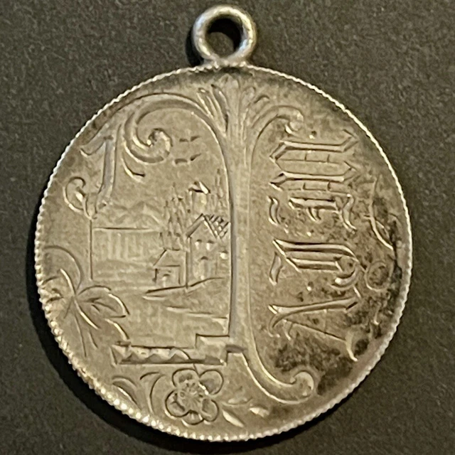 2 SIDED LOVE TOKEN Silver QUARTER Engraved HOUSE SCENE INITIALS & 1892 ...