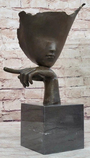 Rare Salvador Dali Girl With Cubism Design Outfit Bronze Sculpture