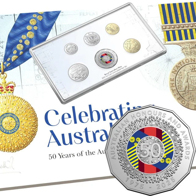 50 YEARS AUSTRALIAN Honours System 2025 Six-Coin Coloured Uncirculated ...