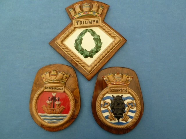 3 ROYAL NAVY Hms Triumph Hms Scarborough Hms Soberton Ships Crest ...