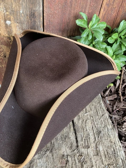 VINTAGE COLONIAL TRICORN Hat For Reenactment Brown With Tan Trim Medium ...