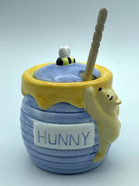 DISNEY CLASSIC WINNIE the Pooh Bear Hunny Jar W/ Honey Dipper treasure ...