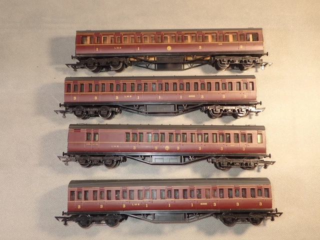 4 X GRAHAM Farish Grafar OO LMS Maroon Coaches 2 Corridor 2 Suburban ...