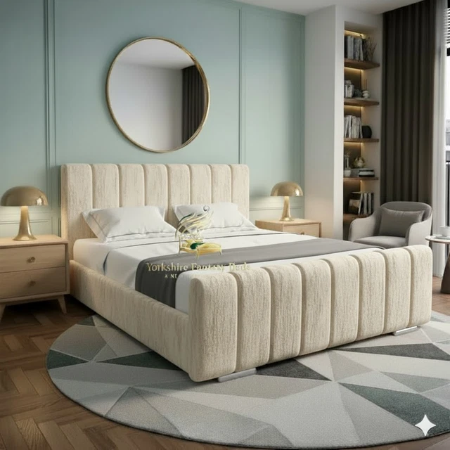 LUXURY PLUSH VELVET Upholstered Bed Frame - Modern Channeled Panel ...