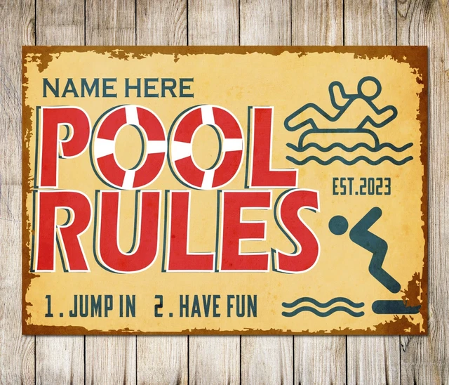 PERSONALISED SWIMMING POOL Rules Jump In Have Fun Sign Decor Metal ...