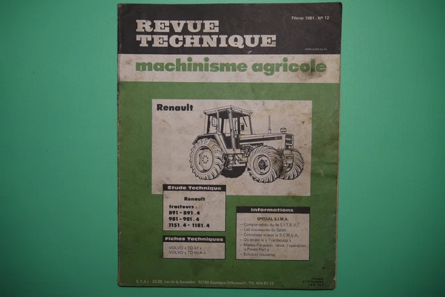 REVUE TECHNIQUE MACHINISME Agricole N°12 Renault 891-981-1151-1181 EUR 30,00 - PicClick FR