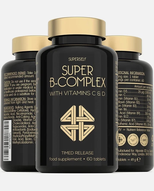 SUPER VITAMIN B Complex - High Strength - 60 Tablets - Timed Release ...