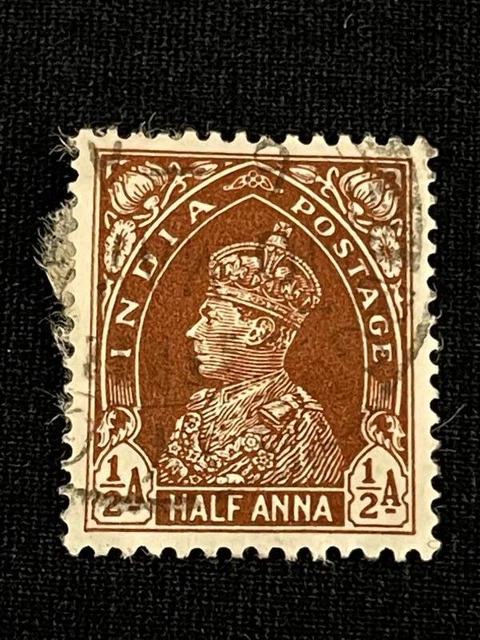 COLONIAL INDIA KING George Half Anna Postage Stamp Fine Used Brown 1937 ...
