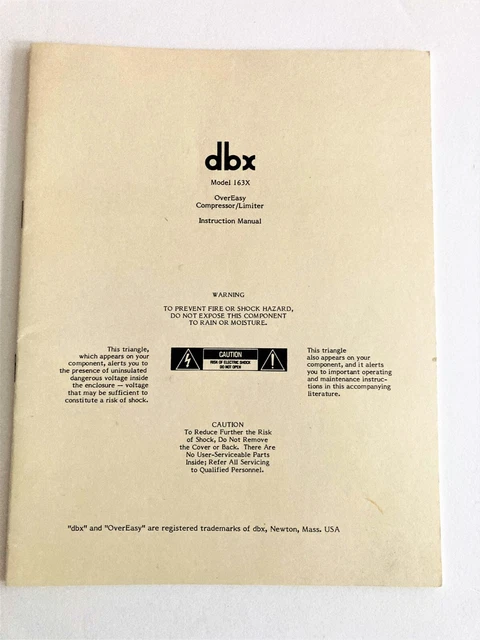 ORIGINAL DBX MODEL 163X Overeasy Compressor Limiter Owners Manual ...