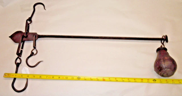 ANTIQUE CAST IRON Balance Beam Scale 3 Hook W/ Weight Country Store ...