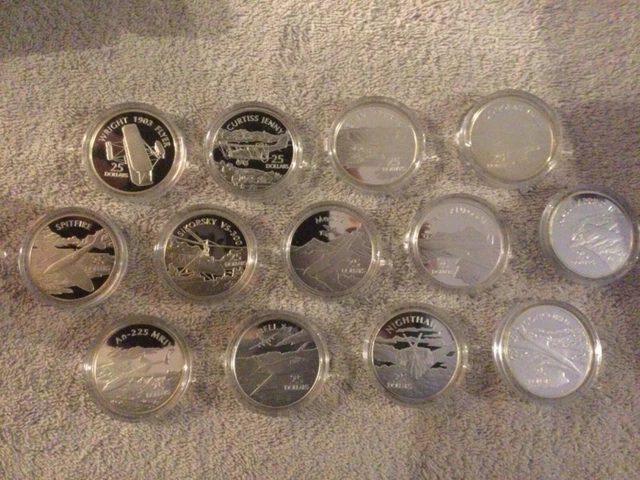 ROYAL MINT HISTORY of Powered Flight 1oz Silver coin set of 13 £390.00 ...