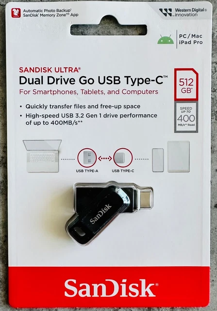 SANDISK ULTRA DUAL 512GB USB3.2 Gen1 (400MB/s) Read & Write PC/Mac/iPad ...