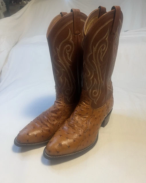 TONY LAMA FULL Quill Ostrich Men’s Boots Saddle Tan Western Jingle Bob ...