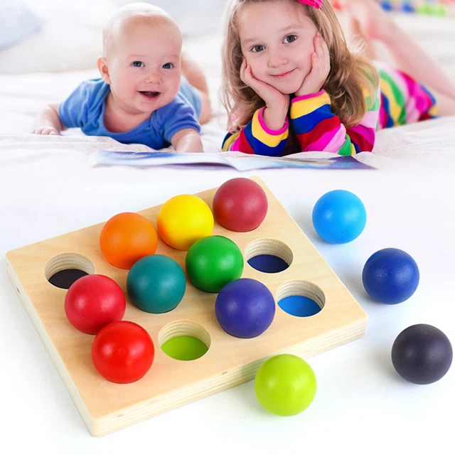 WOODEN RAINBOW BALL Matching Game Montessori Color Cognitive Matching ...