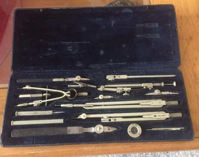 ANTIQUE DRAUGHTSMAN’S INSTRUMENT Set German Technical Drawing Maho ...