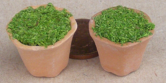 2 HEXAGONAL FILLED Light Brown Terracotta Pots Dolls House Garden 1:12 ...