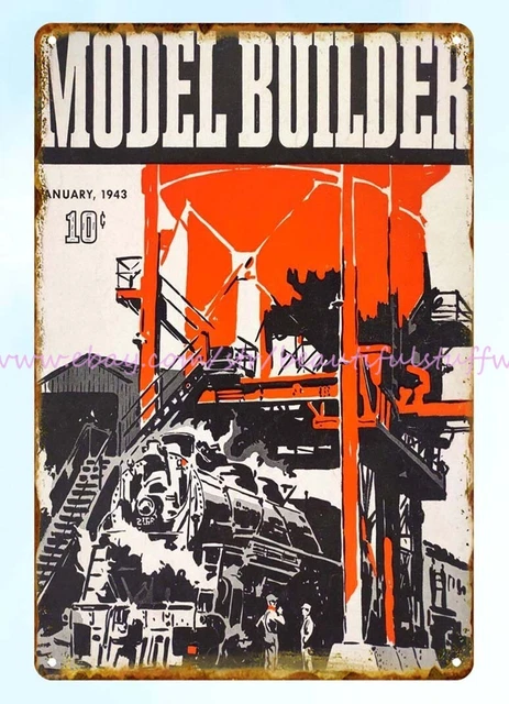 1943 WW2 MODEL BUILDER TRAINS railway railroad metal tin sign kitchen ...
