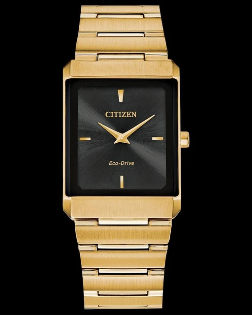 CITIZEN ECO-DRIVE STILETTO Tank Gold-Tone Rectangular Black Dial ...