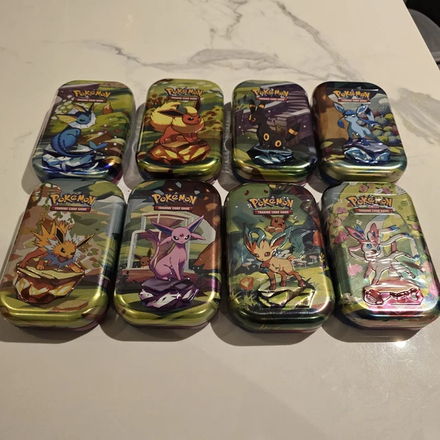 POKÉMON TCG PRISMATIC Evolutions Mini Tins x 8 Full Complete Art Set ...