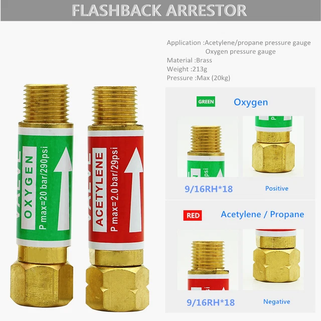 OXYGEN ACETYLENE FLASHBACK Arrestors Set Regulator End 9/16 -18 Threads ...