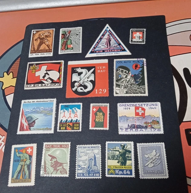 SWISS SWITZERLAND WW2 Soldier Army Poster Stamps Labels Free UK Post £9 ...