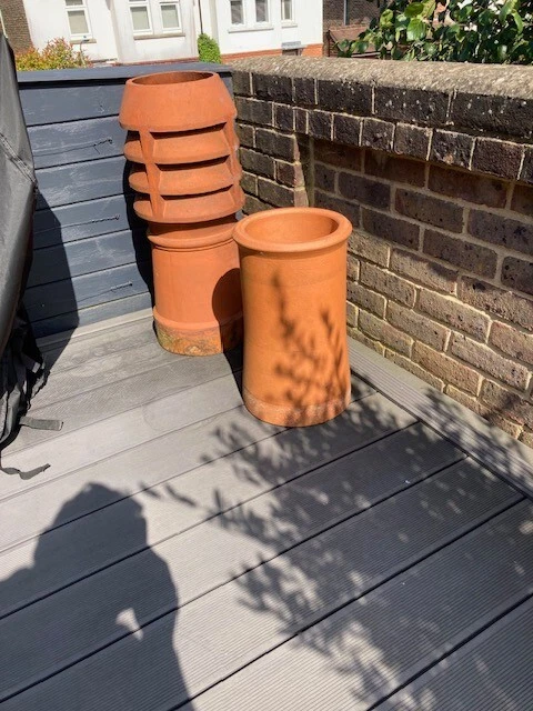 A PAIR OF Antique Reclaimed Victorian (Louvred) and Modern Chimney Pots ...