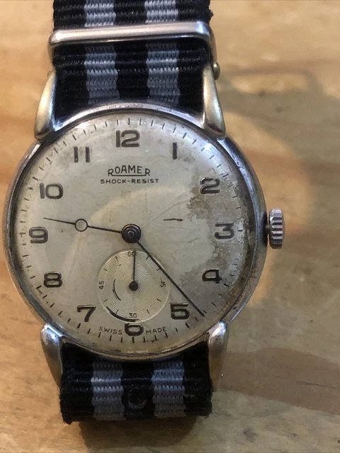 VINTAGE 1943 HORNED Lugs ROAMER 15J Military Style Mechanical ...