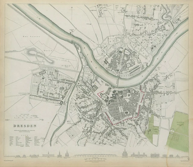 DRESDEN ANTIQUE CITY town map plan Original colour SDUK 1844 old EUR ...