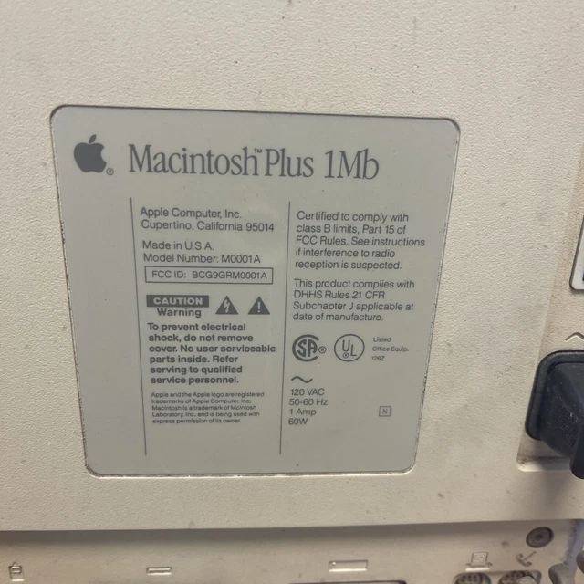 VINTAGE APPLE MACINTOSH Plus 1MB M0001A - 4mb RAM, Keyboard External ...
