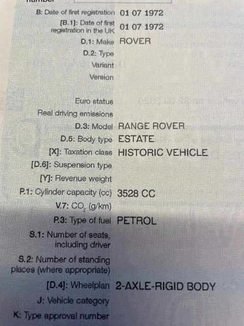 CLASSIC RANGE ROVER Early 2 Door SUFFIX A LOG BOOK V5, Vin Plate ...