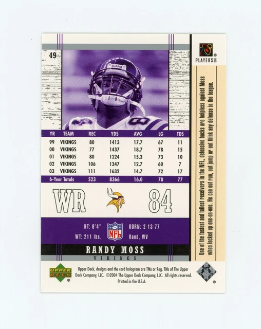 RANDY MOSS 2004 Upper Deck Legends #49 Vikings du Minnesota LIRE EUR 1 ...