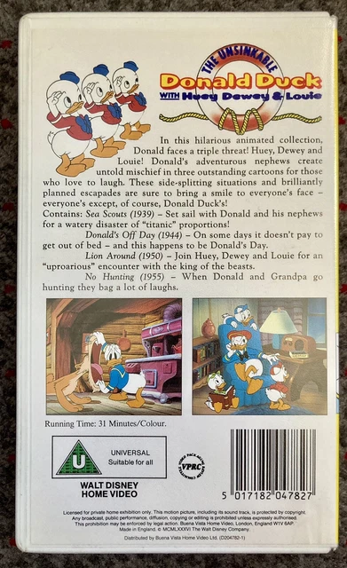 VINTAGE RARE WALT Disney VHS - Donald Duck - The Unsinkable Donald Duck ...